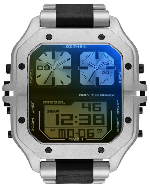 DIESEL Analog Digital Chronograph Clasher Black Leather & Stainless ...