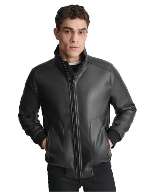 DKNY Smooth Faux-leather Bomber Jacket in Black for Men | Lyst
