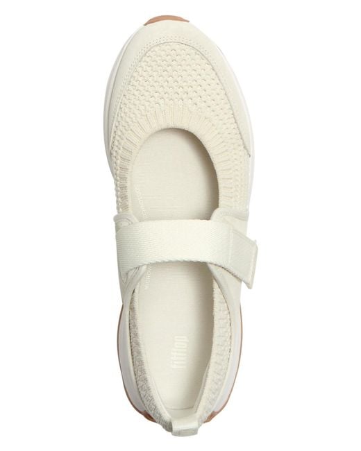 Fitflop F-mode Flow Knit Suede Mary Jane Almond Toe Sneakers in White ...