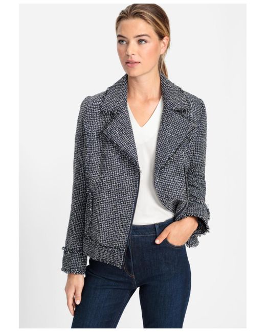 Olsen Tweed Biker Style Jacket in Gray | Lyst