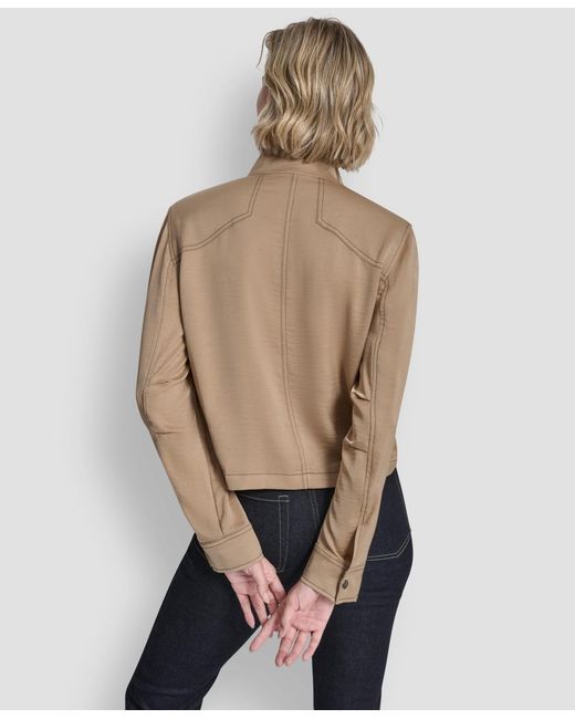 DKNY Top Stitch Glazed High Mock Neck Dressing Jacket in Natural | Lyst