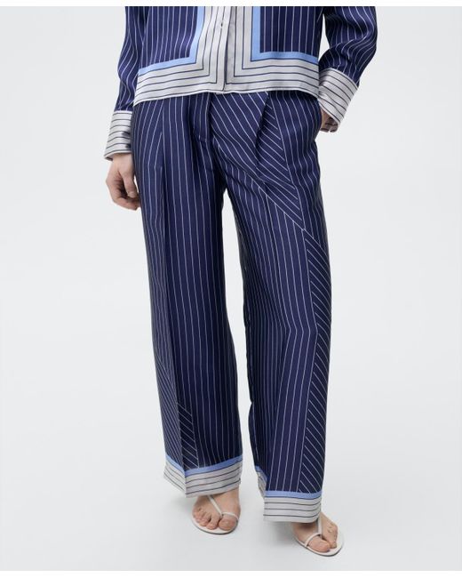 Mango Combined Stripes Satin Pants in Blue | Lyst