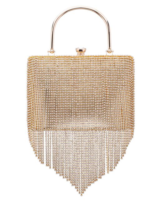 Nina Crystal Chain Cascade Fringe Satchel Bag in Natural | Lyst