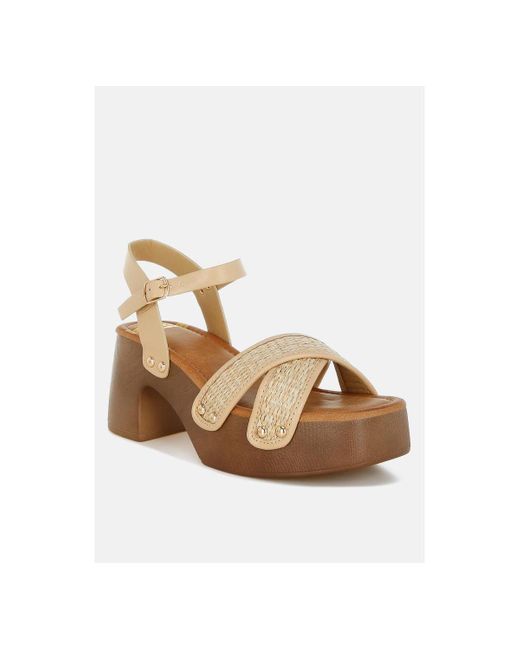 Rag & Co Qasa Studded Raffia Clog Sandals in Metallic | Lyst