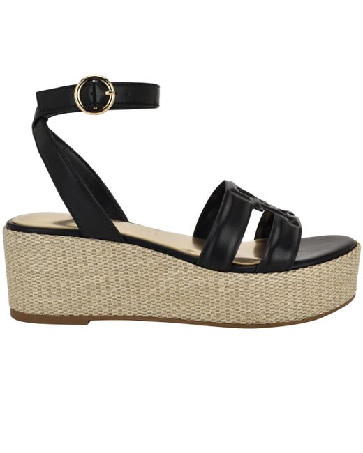 Tommy Hilfiger Vastie Raffia Platform Wedge Sandals in Metallic | Lyst