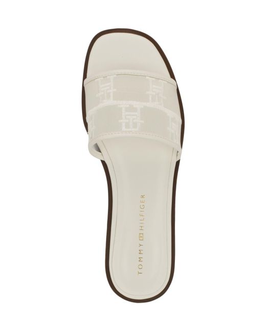 Tommy Hilfiger Tesia Mesh Logo Flat Slide Sandals in White | Lyst