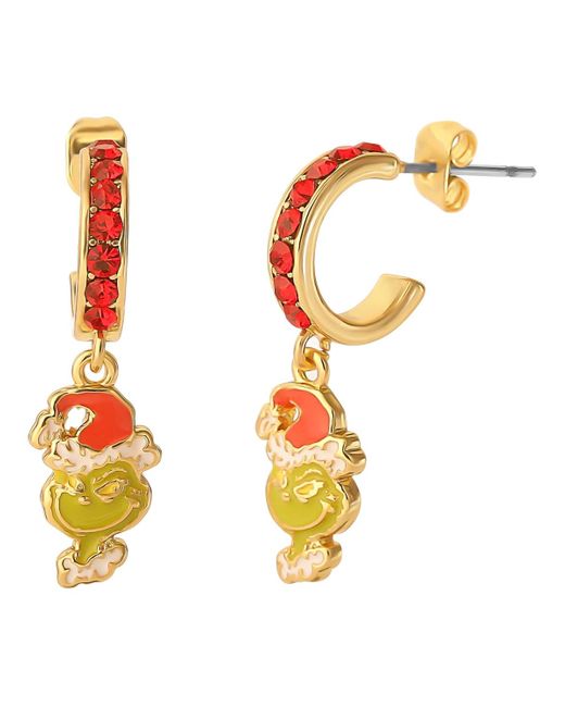 Dr. Seuss Dr Seuss Grinch Crystal Charm Hoop Earrings in Metallic | Lyst