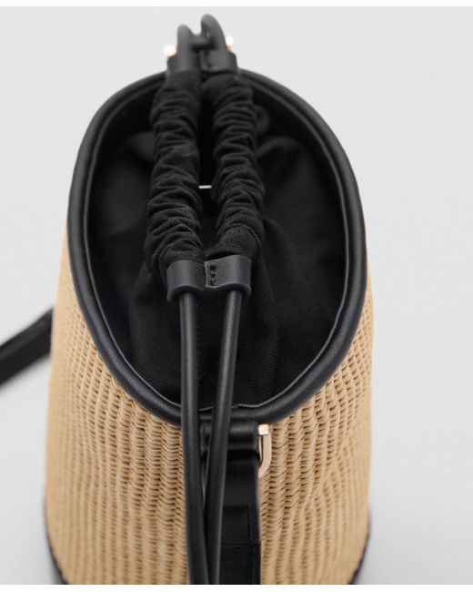 Mango Small Raffia-effect Bucket Bag in Black | Lyst