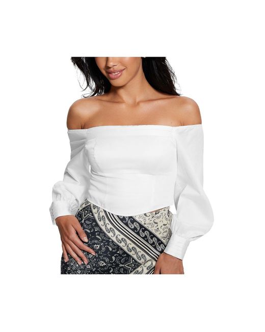 Guess Kristin Off The Shoulder Corset Top In White Lyst