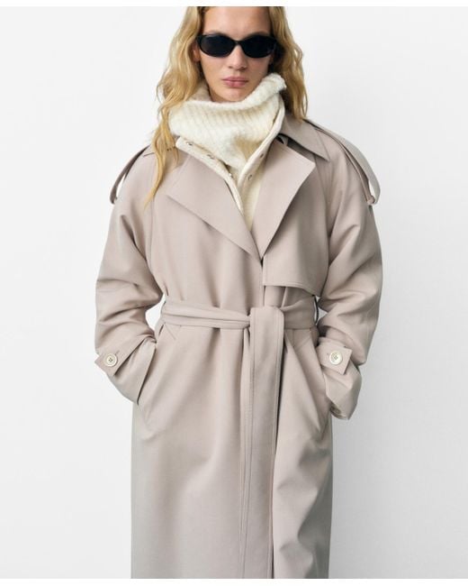 Mango Oversized Belted Trench Coat in Gray | Lyst