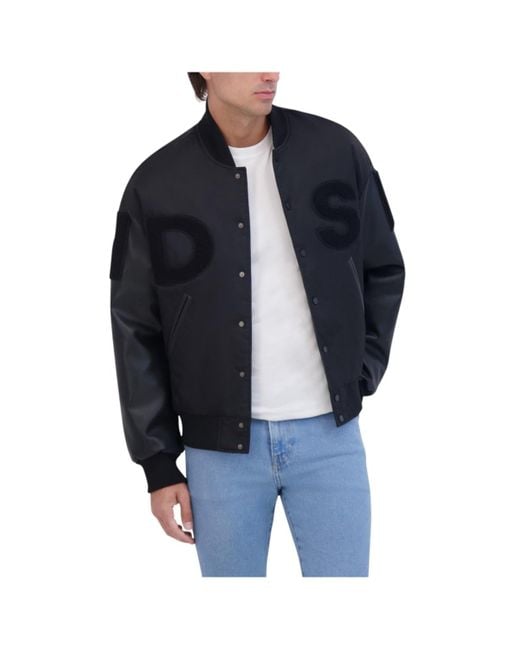 Hudson Jeans Hdsn Logo Varsity Jacket With Leather Sleeves in Blue for ...