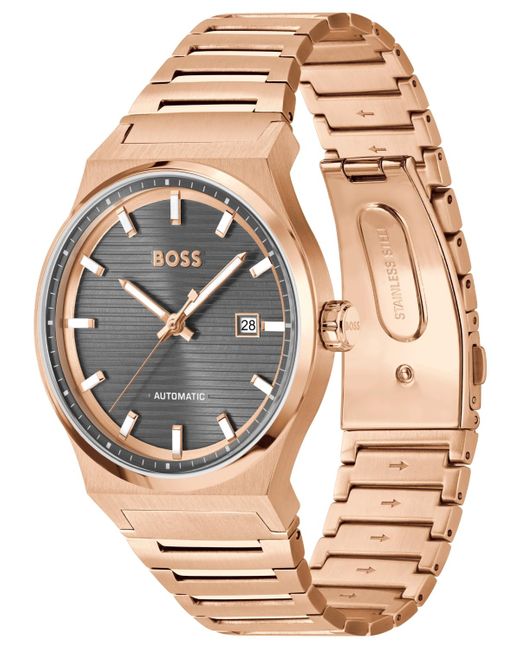 BOSS Candor Auto Mech-automatic Ionic Plated Rose Gold Steel Watch 41mm ...