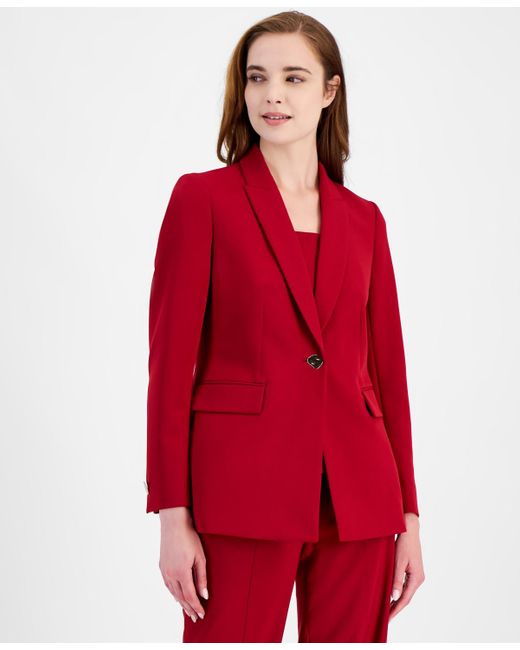 Anne Klein Stretch Peak-lapel One-button Jacket in Red | Lyst
