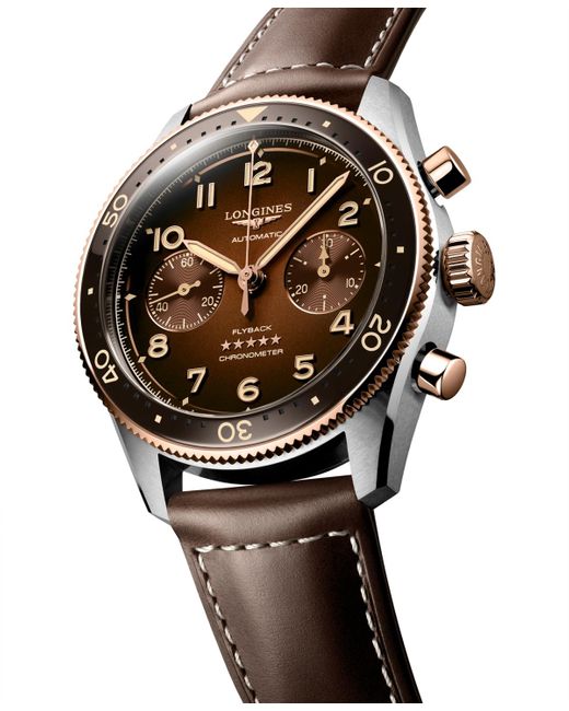 Longines Swiss Automatic Chronograph Spirit Flyback Brown Leather Strap ...