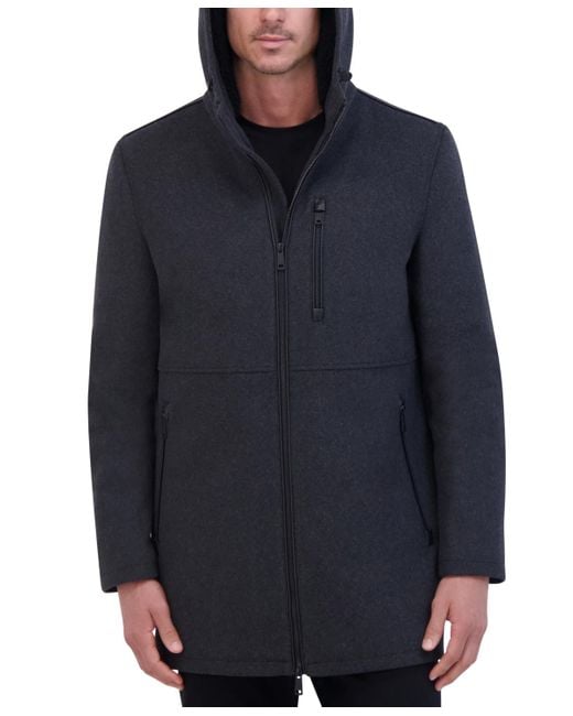 Kenneth Cole Wool Melton Polyurethane Piping Detail Coat in Blue for ...