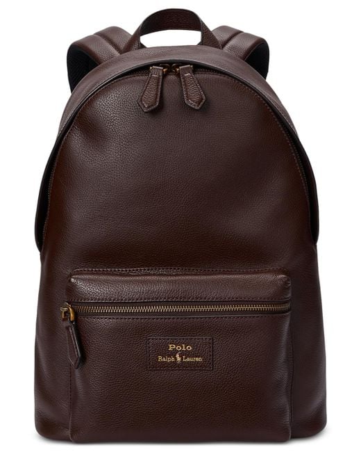 Polo Ralph Lauren Pebbled Leather Backpack in Brown for Men | Lyst