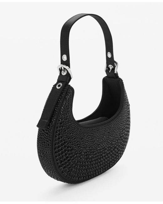 Mango Crystal Detail Shoulder Bag in Black | Lyst