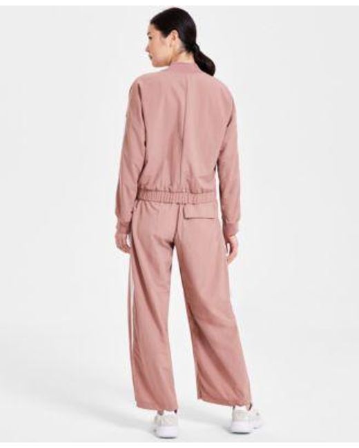 adidas Cropped Top 3 Stripes Track Jacket Parachute Pants in Red | Lyst