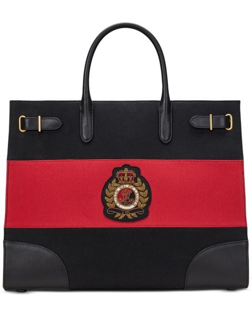 Ralph Lauren Two-tone Canvas Large Devyn Tote Bag in Red | Lyst