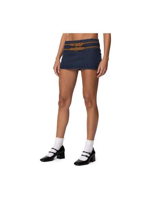 Edikted Sky Double Buckle Denim Mini Skort in Blue | Lyst