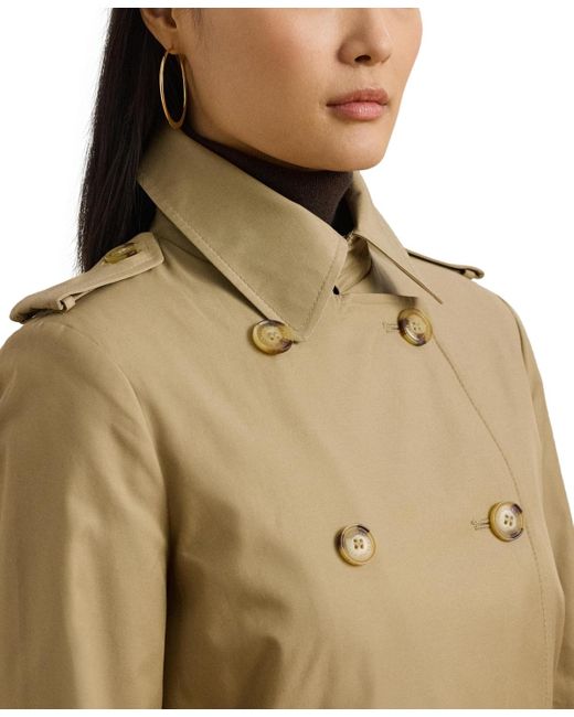 Ralph Lauren Short Double-breasted Belted Trench Coat in Natural | Lyst