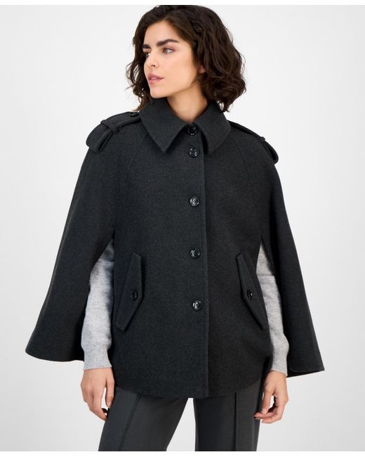 Anne Klein Short Cape Coat in Black | Lyst