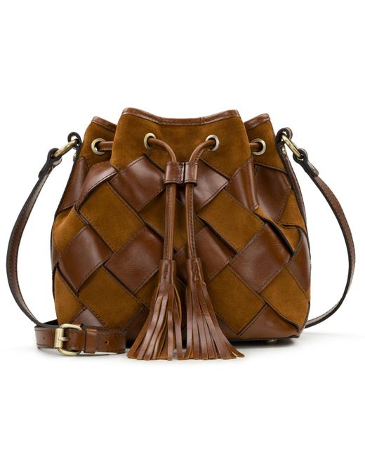Patricia Nash Bellona Small Leather Weave Drawstring Bag in Brown | Lyst