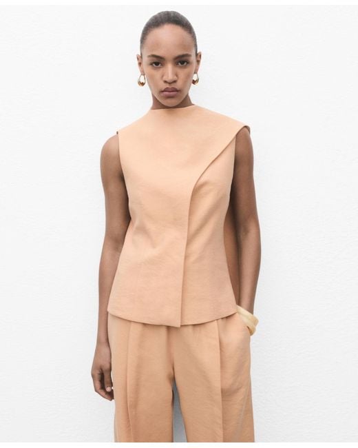 Mango Asymmetrical Foulard Top in Natural | Lyst
