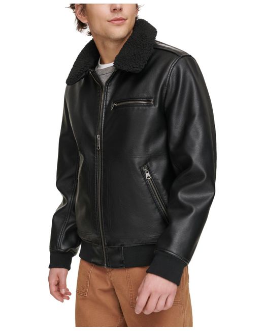 Levi's Sherpa Collar Faux Leather Bomber Jacket in Black for Men | Lyst