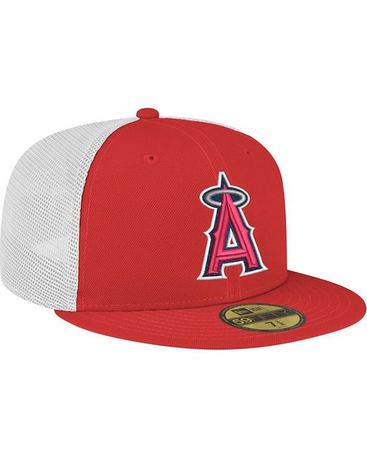 KTZ Los Angeles Angels Team Color 59fifty Trucker Fitted Hat in Red for ...