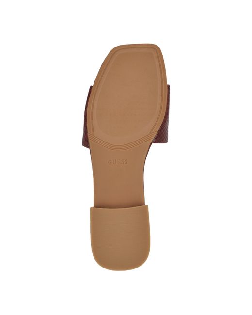 Guess Tamsea One Band Square Toe Slide Flat Sandals in Brown | Lyst