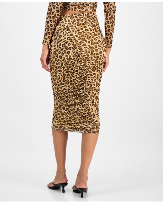 BarIII Print Ruched Bodycon Midi Skirt | Lyst