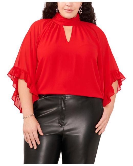 Vince Camuto Plus Size Flutter Sleeve Keyhole Blouse In Red Lyst