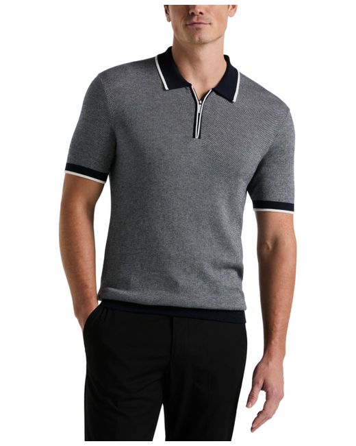 Perry Ellis Bi-color Stitch Quarter-zip Short Sleeve Polo Shirt in Gray ...