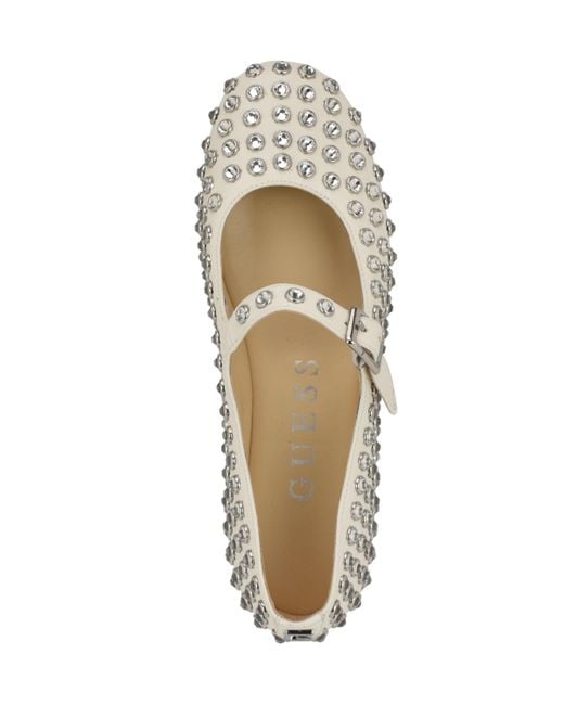 Guess Kalidal Rhinestone Mary Jane Ballet Flats in White | Lyst