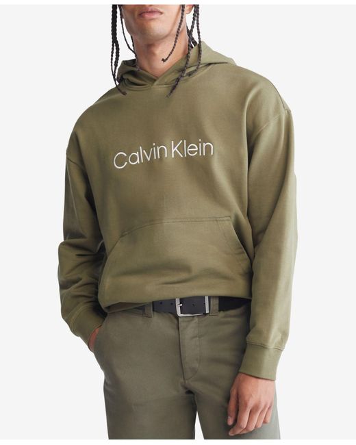 Calvin Klein Cotton Relaxed Fit Standard Logo Terry Hoodie In Green For
