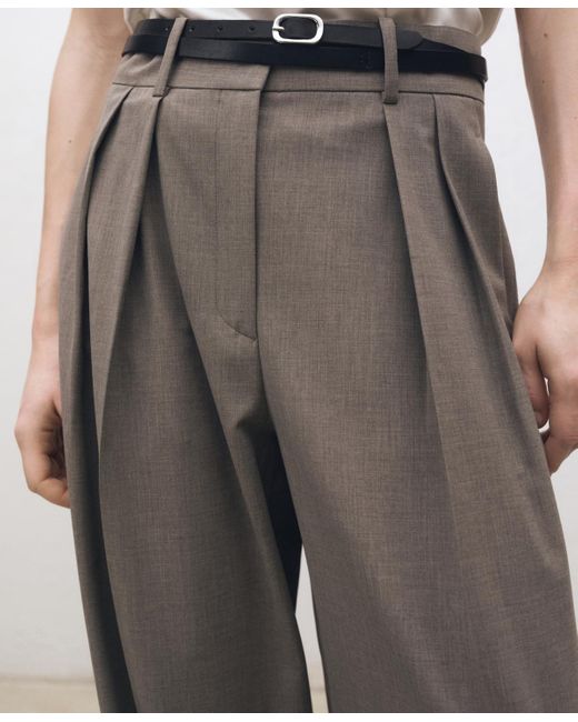 Mango Wide Leg Wool Blend Suit Trousers in Gray | Lyst