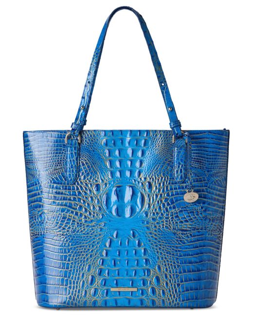 Brahmin Ezra Melbourne Embossed Large Leather Tote in Blue | Lyst