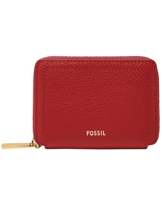 Fossil Logan Rfid Zip Around Card Case Wallet in Red | Lyst