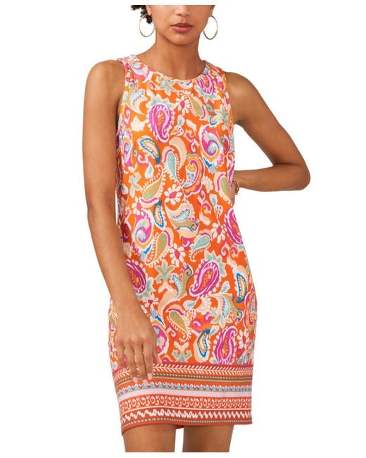 Msk Paisley-print Sleeveless Keyhole Dress in Red | Lyst