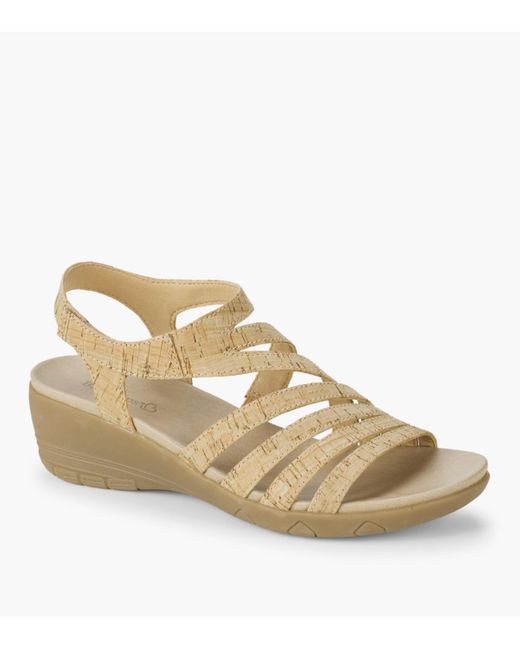 BareTraps Harlean Open Toe Wedge Sandals in Natural | Lyst