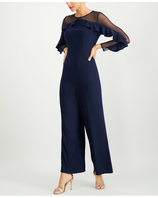 R & M Richards Petite Illusion Ruffle Jumpsuit in Blue | Lyst R & M Richards Petite Illusion Ruffle Jumpsuit in Blue | Lyst