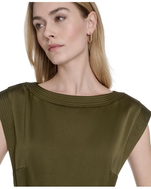 Vince Camuto Satin Trapunto-stitch Midi Dress in Green | Lyst