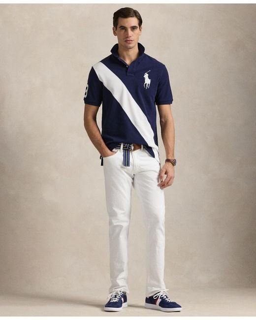 Polo Ralph Lauren Custom Slim Fit Big Pony Mesh Polo Shirt in Blue for Men | Lyst