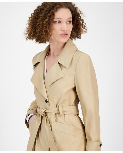 DKNY Belted Snap-front Trench Coat in Natural | Lyst