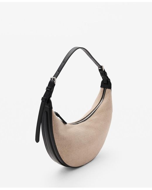 Mango Mini Oval Linen-blend Shoulder Bag in Black | Lyst