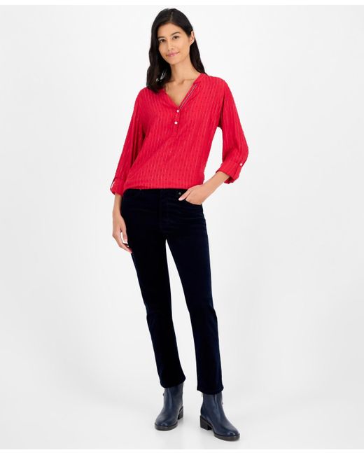 Tommy Hilfiger Sparkle Clip Dot Popover Top in Red | Lyst