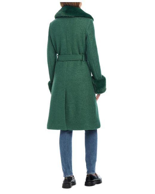 Kate Spade Faux-fur-trim Belted Coat in Green | Lyst