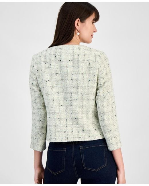 Anne Klein Tweed Jacket in White | Lyst