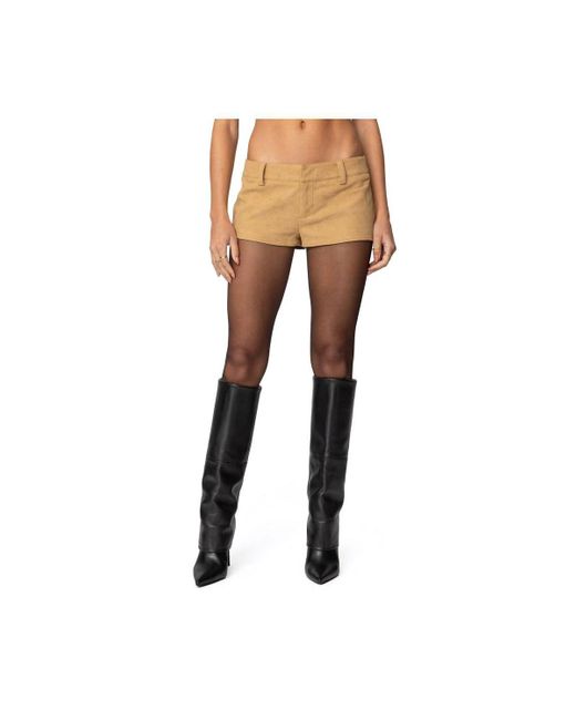 Edikted Shane Faux Suede Micro Shorts in Natural | Lyst